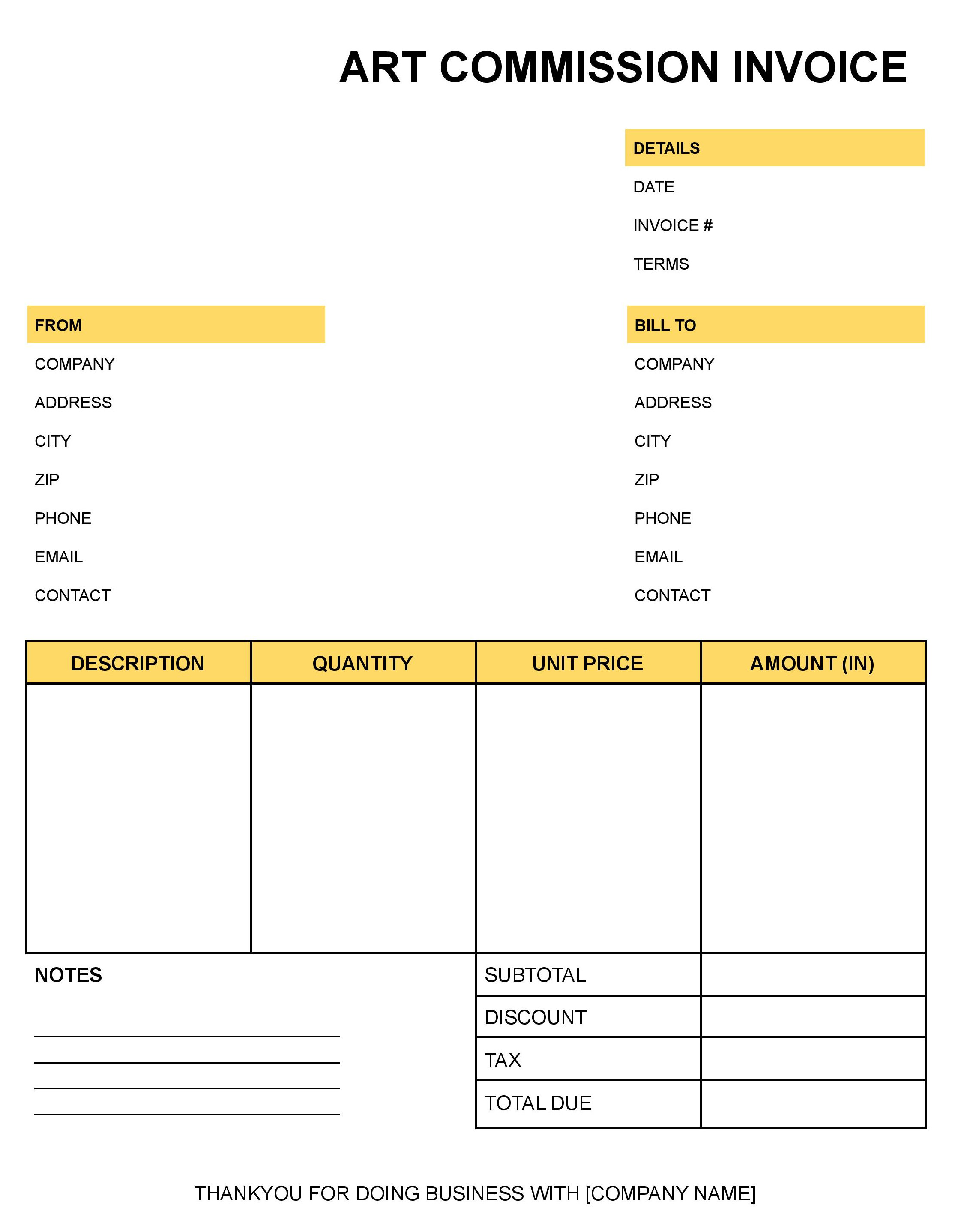 Sample Artist Invoice Template
